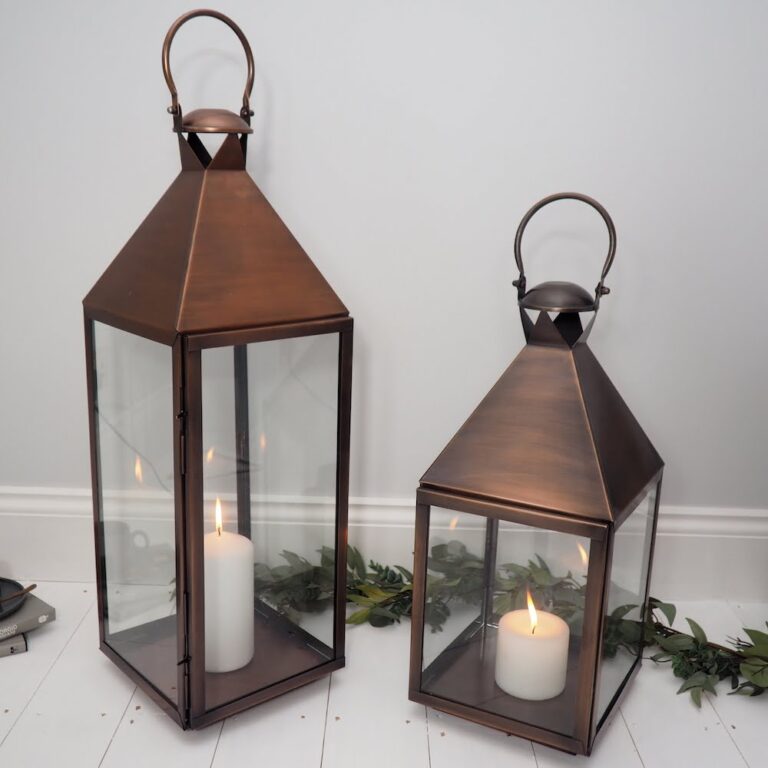 Aged Copper Candle Lanterns - ZaZa Homes