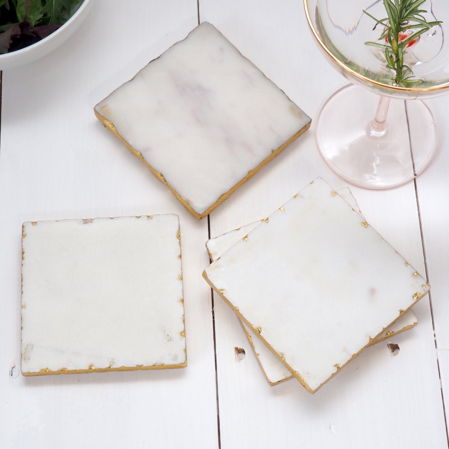 Marble Drinks Coasters with Gold Rim - Za Za Homes