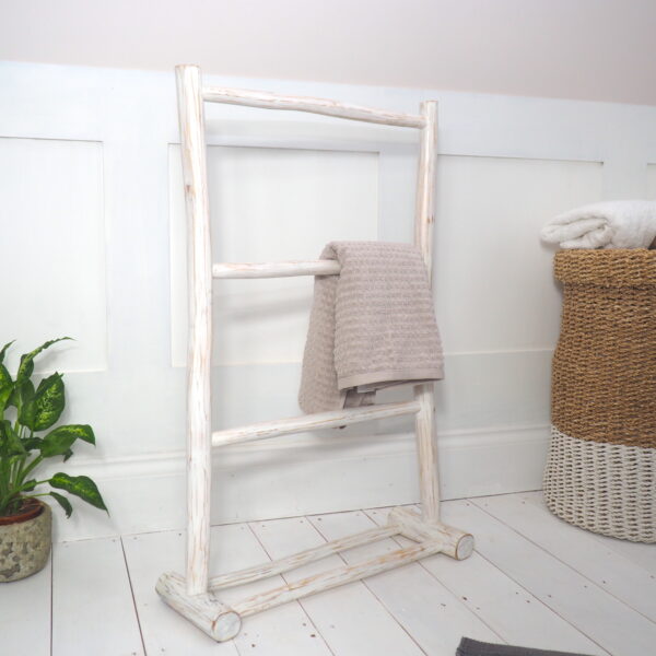Free Standing Wooden Towel Rack White - ZaZa Homes