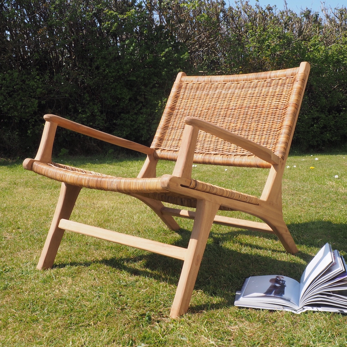 Teak and Rattan Armchair Assembled - Za Za Homes