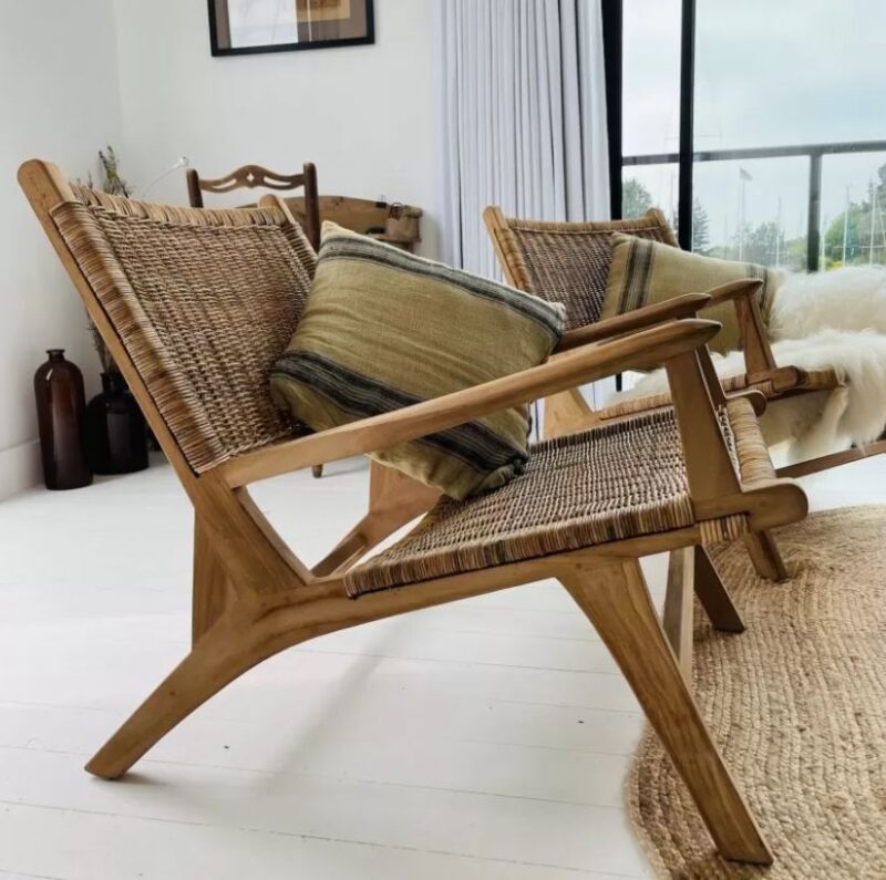 Teak and Rattan Armchair Assembled - Za Za Homes