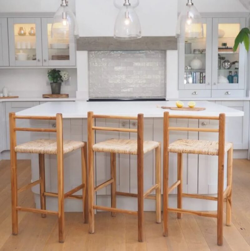 Wood & Wicker Kitchen Stools with Backrest - ZaZa Homes
