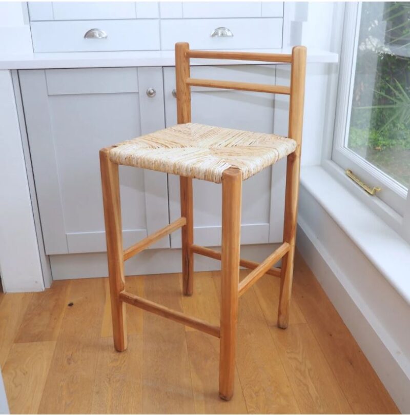 Wood & Wicker Kitchen Stools with Backrest - ZaZa Homes