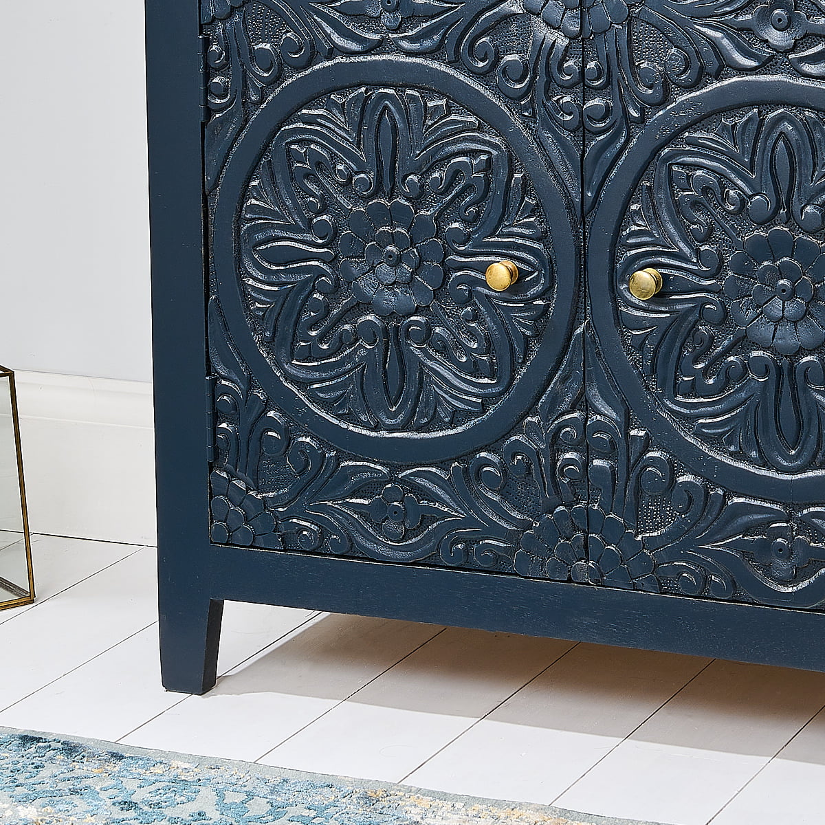 Carved Wood Navy Sideboard