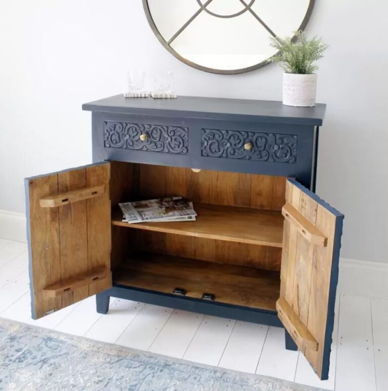 Carved Wood Navy Sideboard