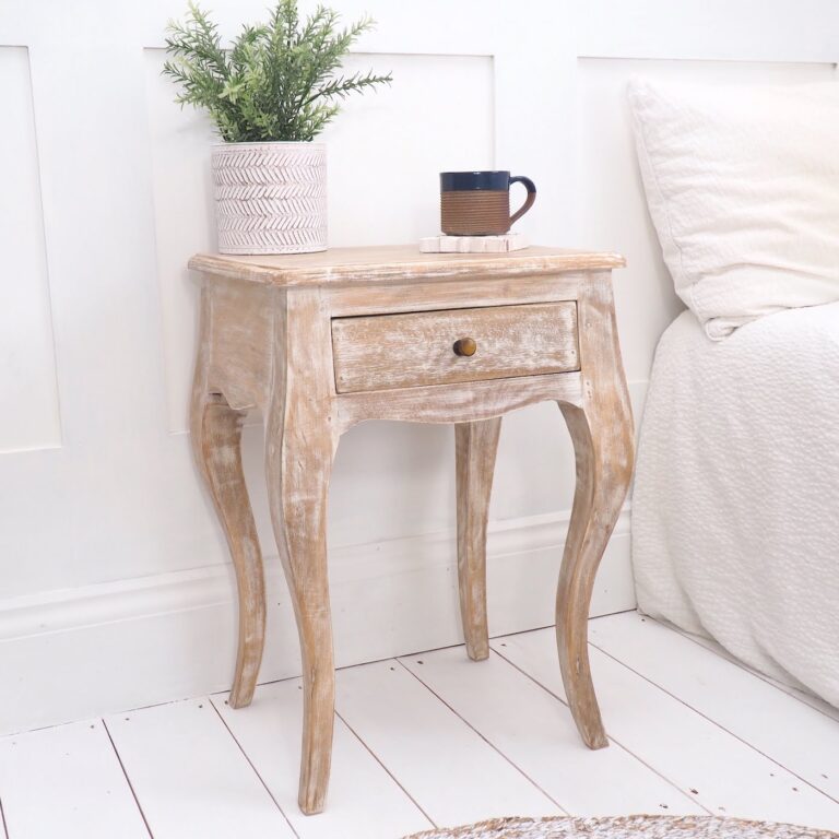 Bedside Table Whitewash - Amelie - ZaZa Homes