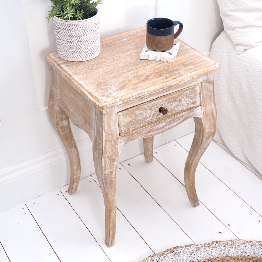 Bedside Table Whitewash - Amelie - ZaZa Homes