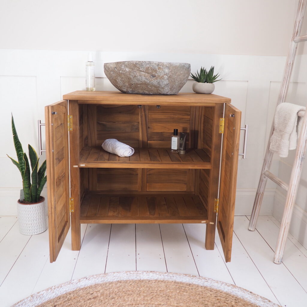 Bathroom Vanity Unit with Doors - Teak Wood - ZaZa Homes