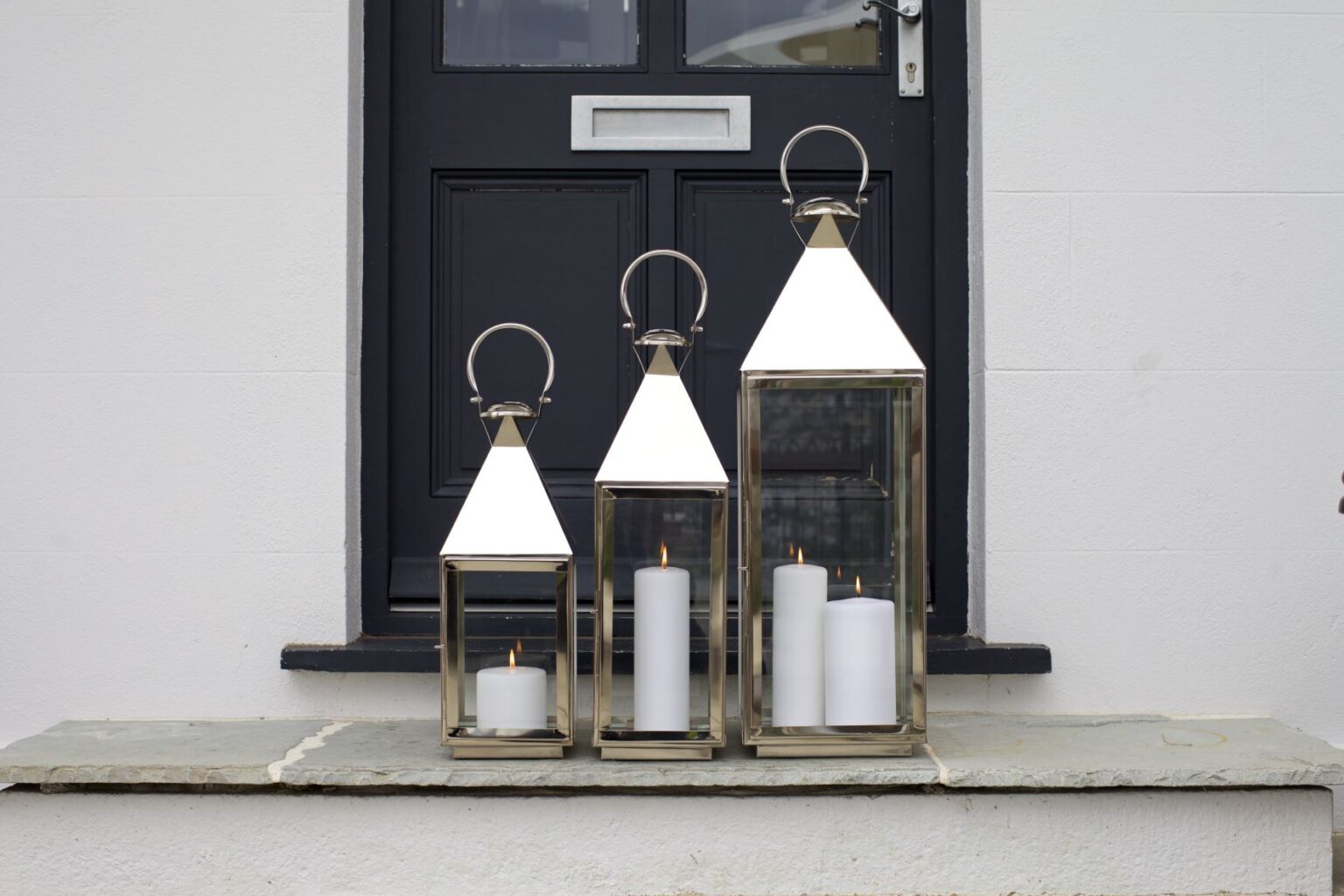 Tall Silver Lanterns Topsham - ZaZa Homes
