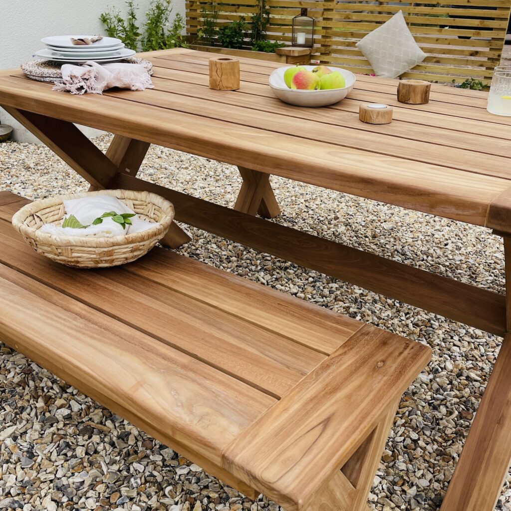 Wooden Garden Table and Benches Dining Set