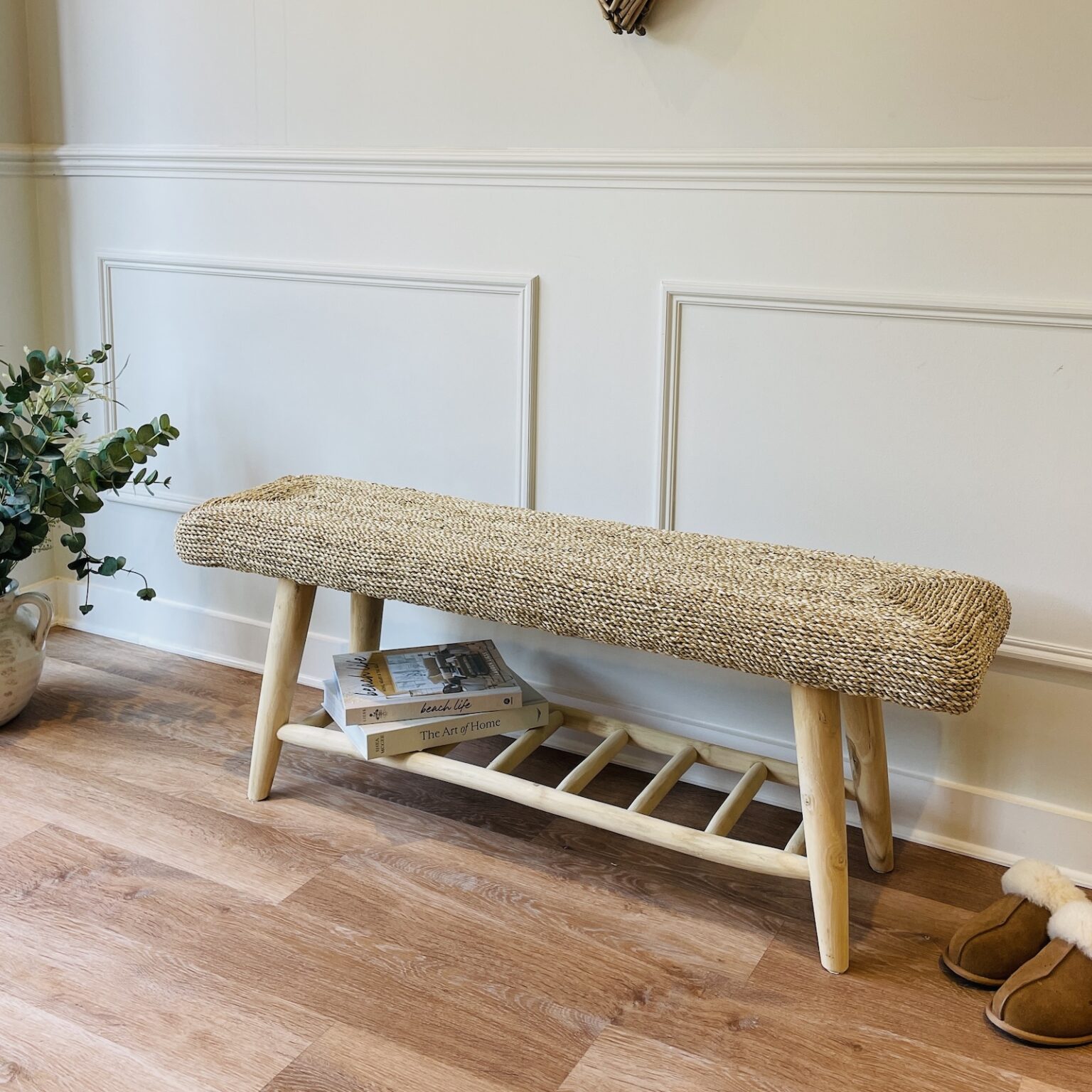 Wicker Bench With Shelf | ZaZa Homes