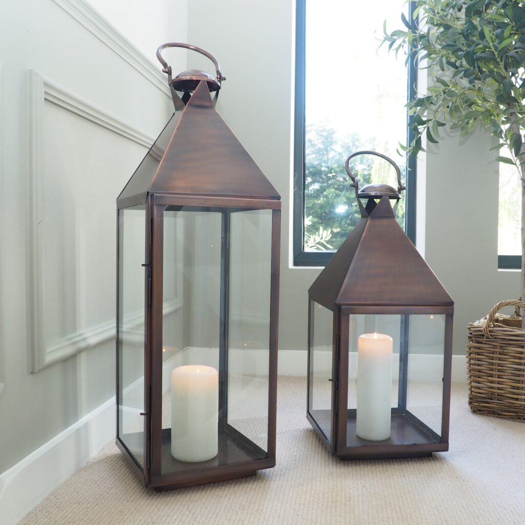 Aged Copper Candle Lanterns - ZaZa Homes