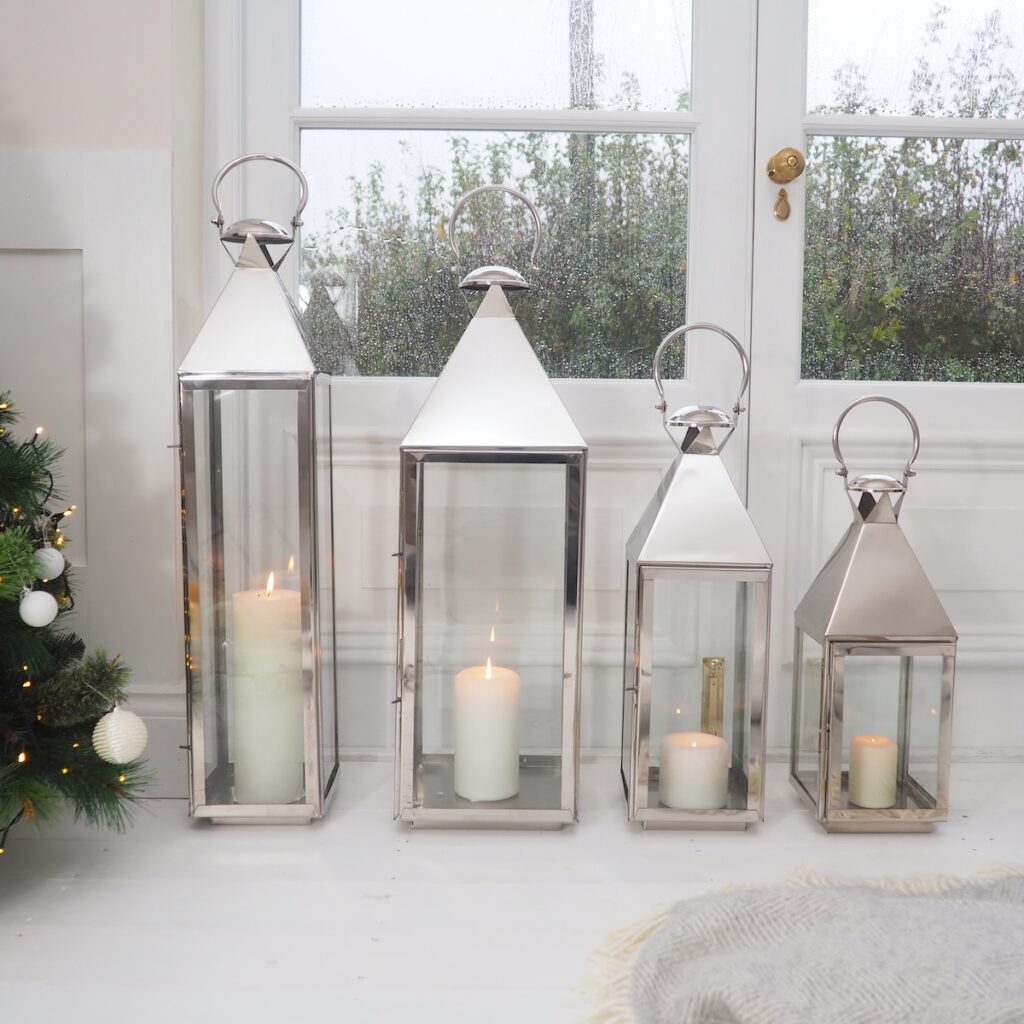 Tall Silver Lanterns Topsham - ZaZa Homes