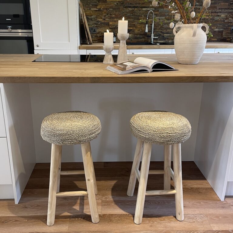 Rustic Round Wicker Bar Stool - Backless | ZaZa Homes