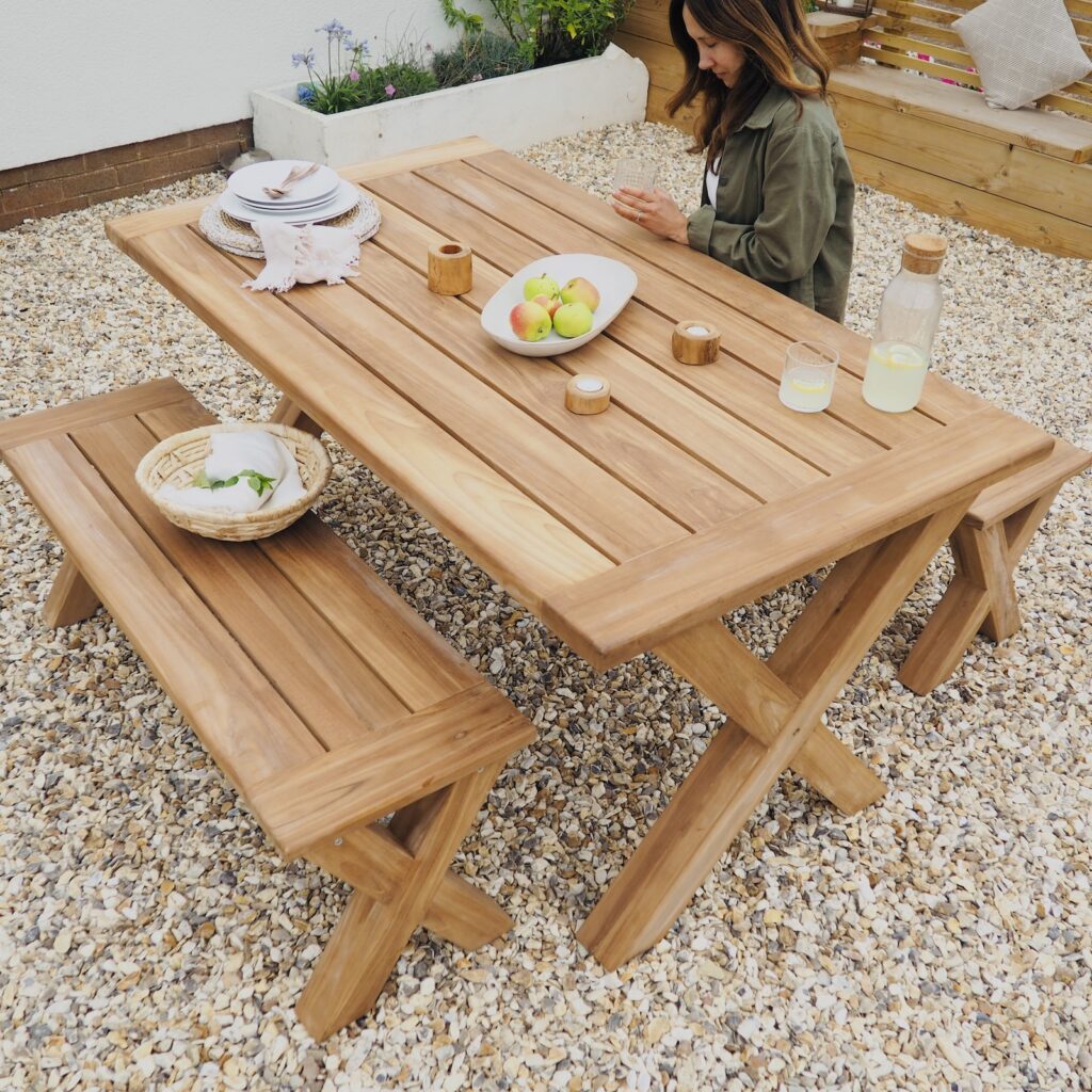 Wooden Garden Table and Benches Dining Set
